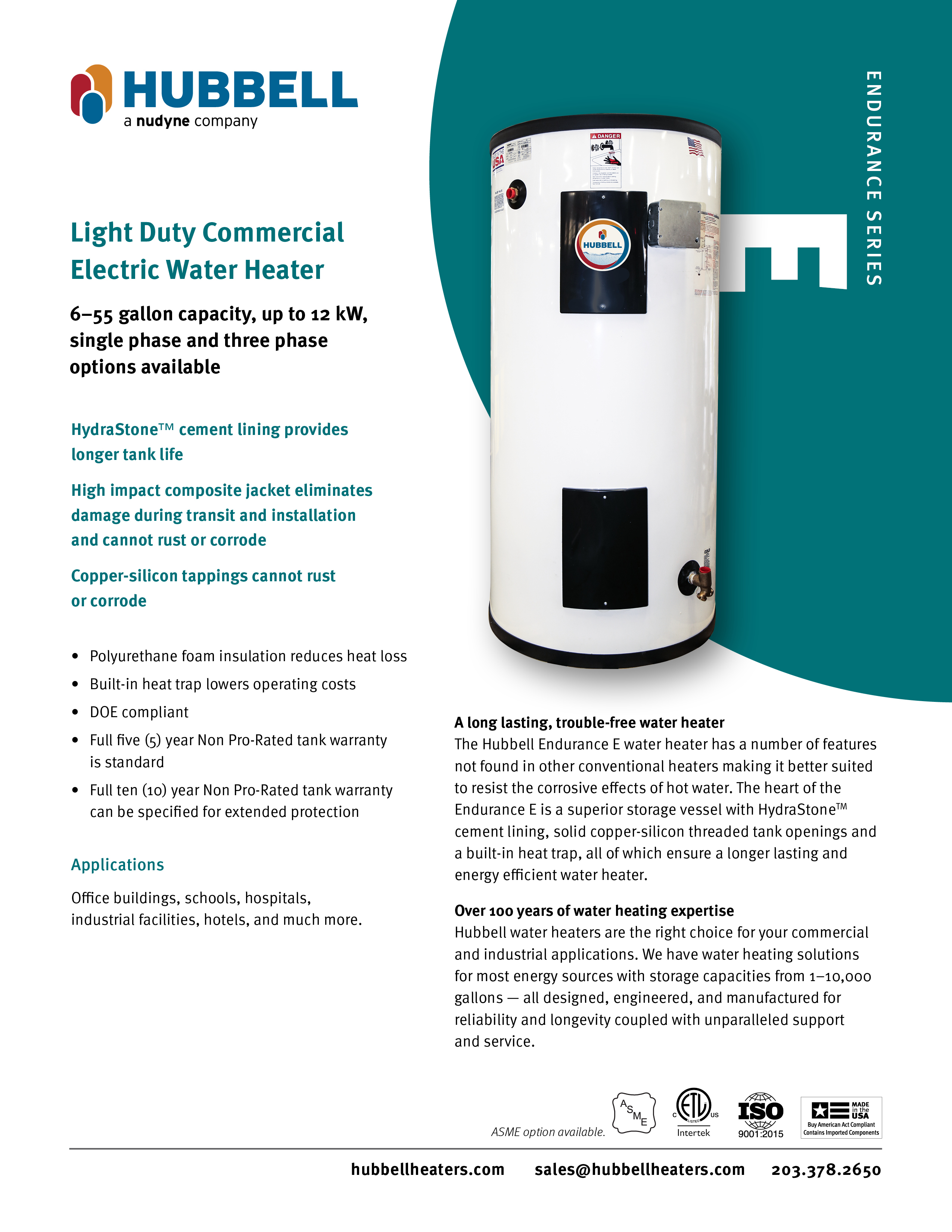 Light Duty Commercial Electric Water Heater | Hubbell Heaters